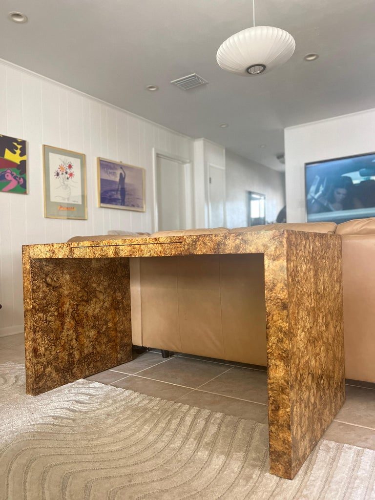 Parsons style mid century modern desk in a burl / faux tortoise shell ...