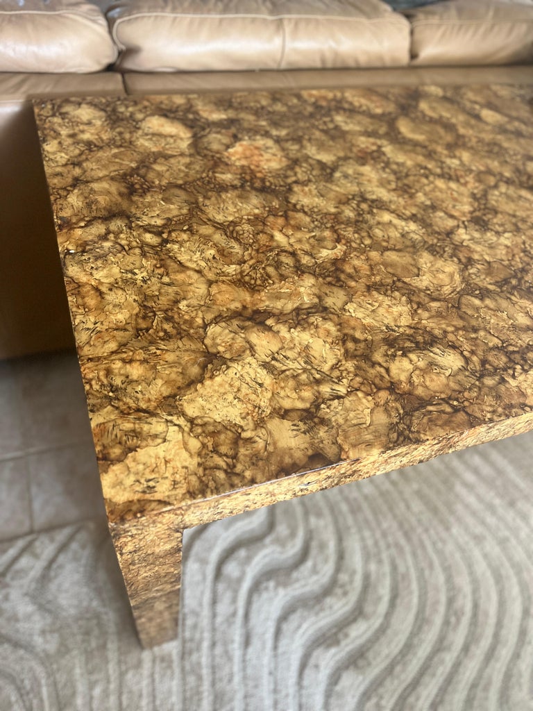 Parsons style mid century modern desk in a burl / faux tortoise shell ...