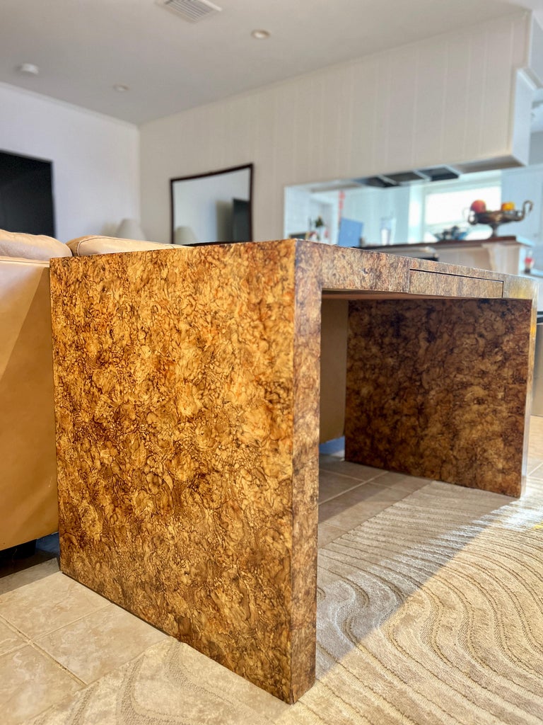 Parsons style mid century modern desk in a burl / faux tortoise shell ...