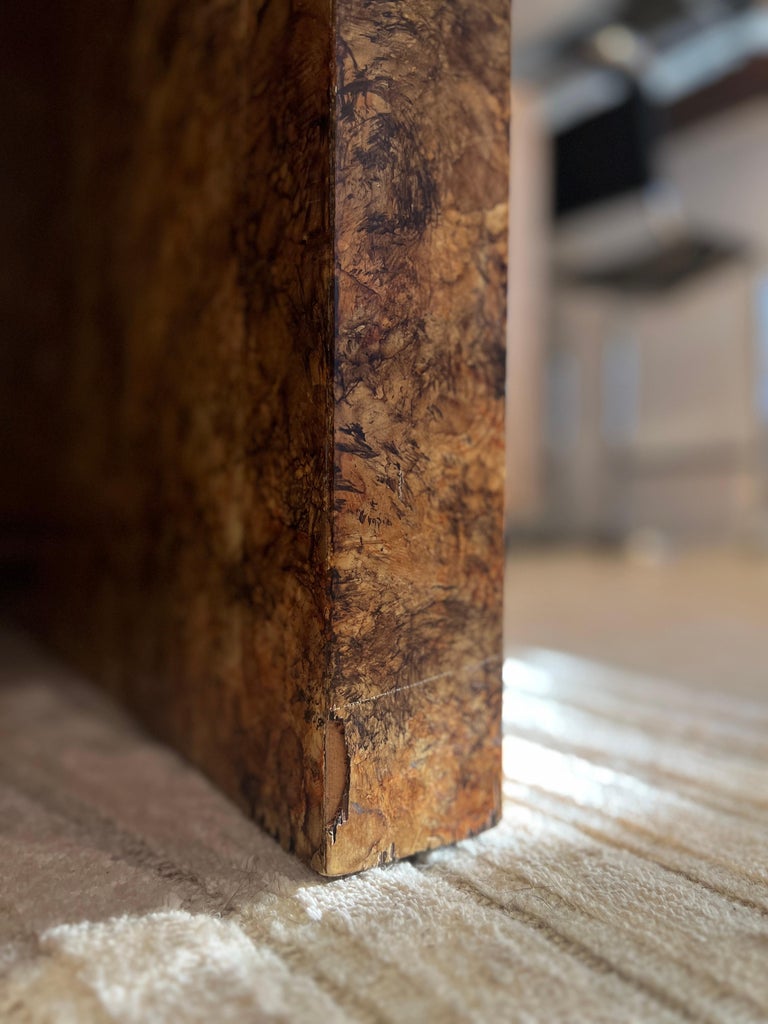 Parsons style mid century modern desk in a burl / faux tortoise shell ...