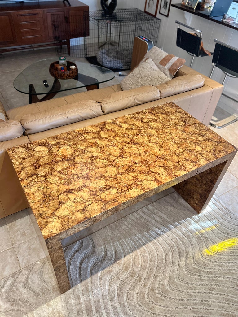 Parsons style mid century modern desk in a burl / faux tortoise shell ...