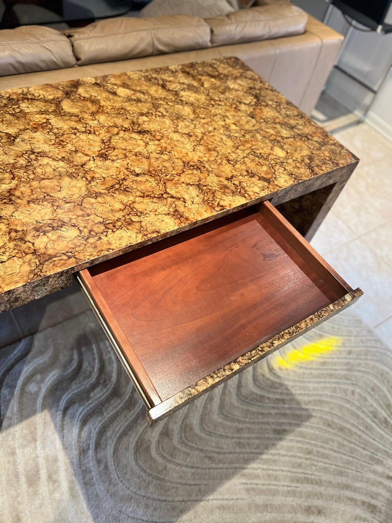 Parsons style mid century modern desk in a burl / faux tortoise shell ...