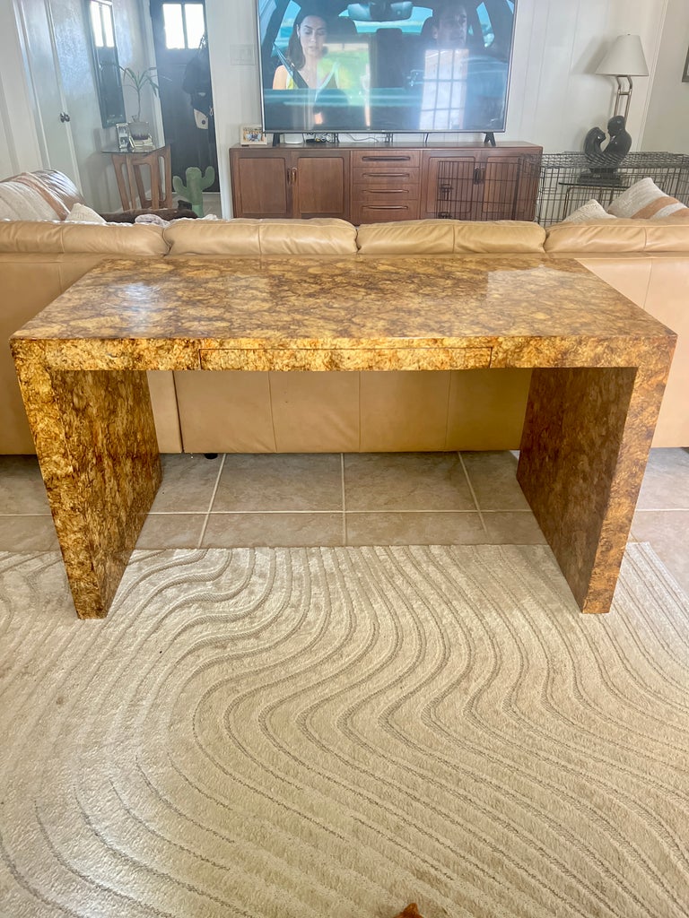 Parsons style mid century modern desk in a burl / faux tortoise shell ...