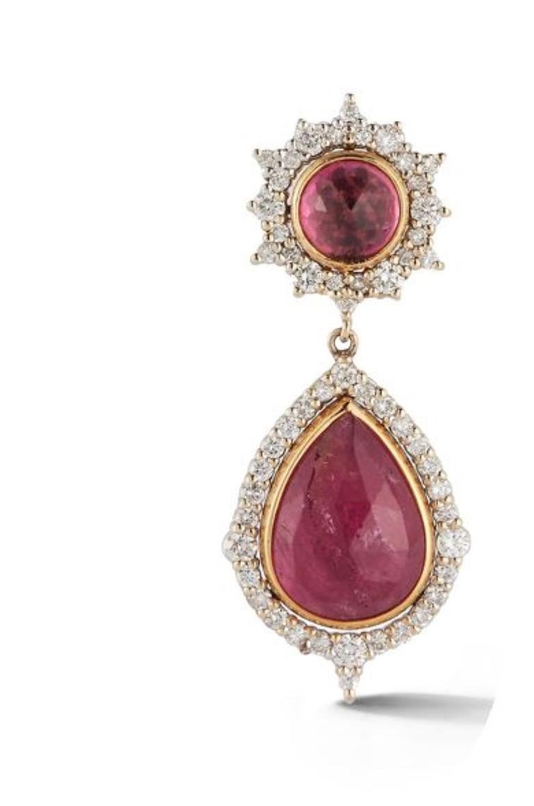 Parulina Pink Tourmaline and Diamond Earrings in 18K Yellow Gold For ...