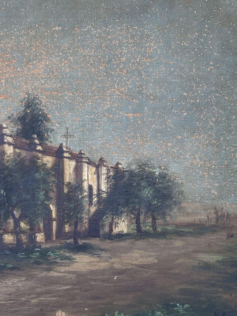 Pasadena San Gabriel Mission Victorian Oil Painting on Canvas by Ellen B. Farr For Sale at 1stDibs