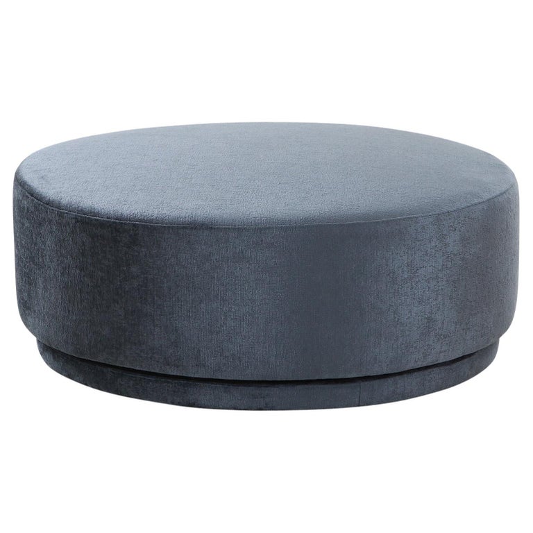Pasargad Home Cielo Swivel Base Fabric Ottoman, Blue For Sale at 1stDibs