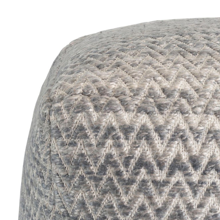 Pasargad Home Galaxy Zig-Zag Design Silk and Wool Pouf, Grey For Sale at 1stDibs
