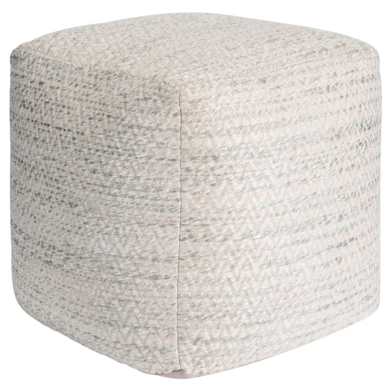 Pasargad Home Galaxy Zig-Zag Silk and Wool Pouf, Beige For Sale at 1stDibs