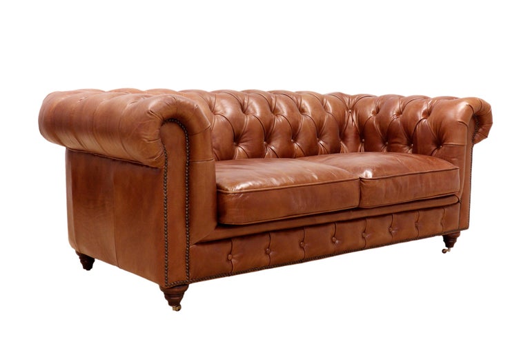 Pasargad Home Genuine Leather Chester Bay Tufted Loveseat at 1stDibs