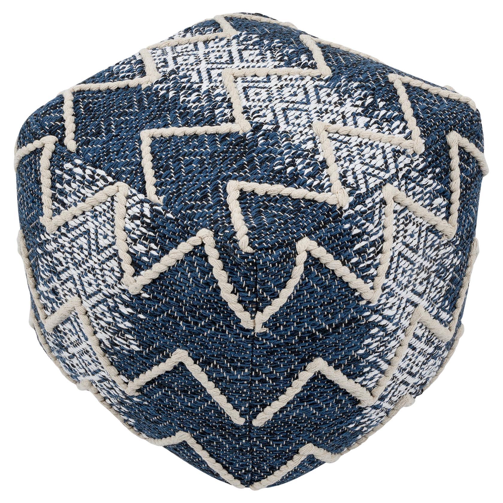 Pasargad Home Grandcanyon 100% Cotton Jacquard Pouf, Navy For Sale at ...