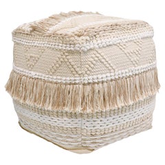 Pasargad Home Grandcanyon 100% Cotton Jacquard Pouf, Navy For Sale at 1stDibs