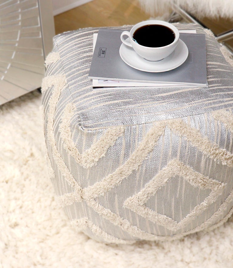 Pasargad Home Grandcanyon Pouf, Silver For Sale at 1stDibs