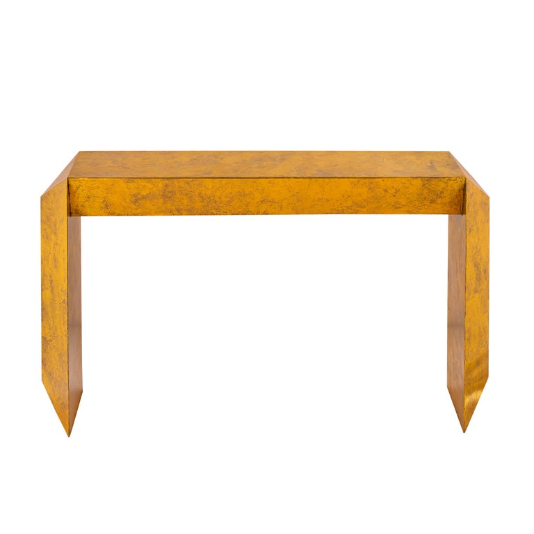Pasargad Home Katya Gold Foil Iron Console Table, Gold For Sale at 1stDibs