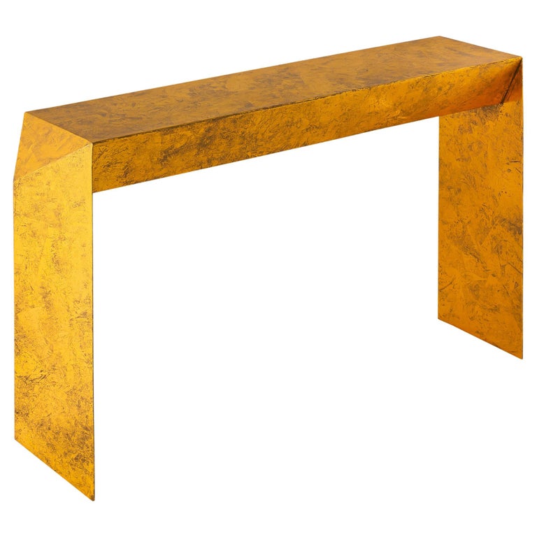 Pasargad Home Katya Gold Foil Iron Console Table, Gold For Sale at 1stDibs