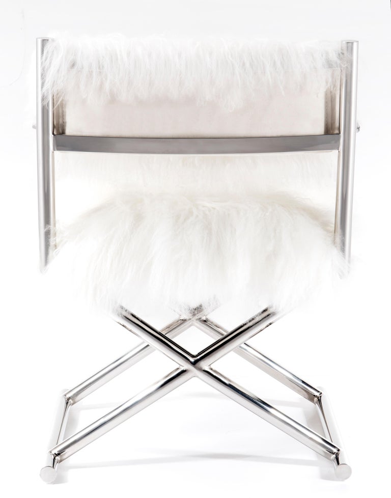 Pasargad Home Mongolian Fur Director's Chair with Silver Legs For Sale ...