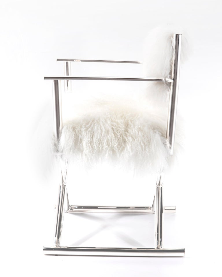 Pasargad Home Mongolian Fur Director's Chair with Silver Legs For Sale ...