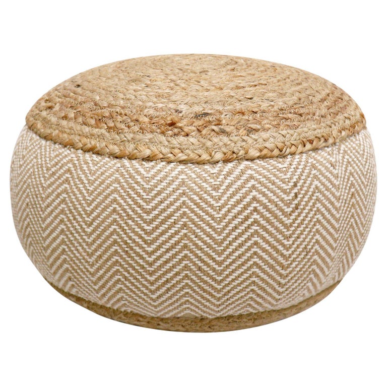 Pasargad Home Round Premium Jute and Cotton Pouf Ottoman For Sale at ...