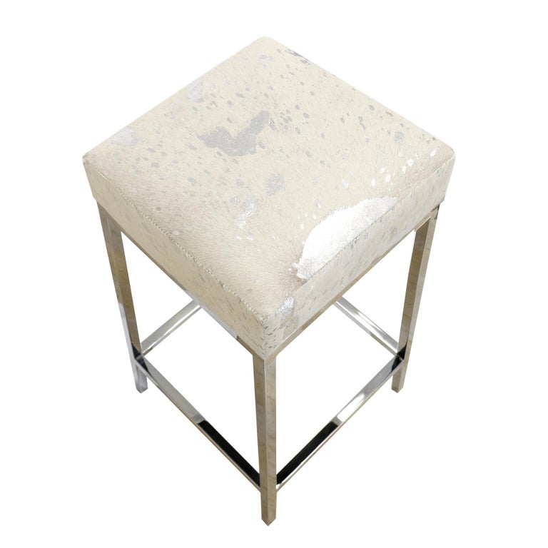 Pasargad Home Safari Cowhide Bar Stool with Silver Steel Legs For Sale ...