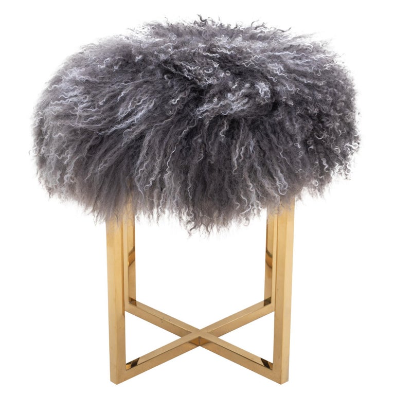 Pasargad Home Sorrento Allesandra Collection Mongol Fur Ottoman, Grey ...