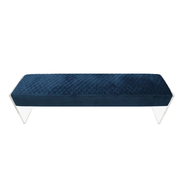 Pasargad Home Tribecca Acrylic and Velvet Indoor Bench, Navy For Sale ...