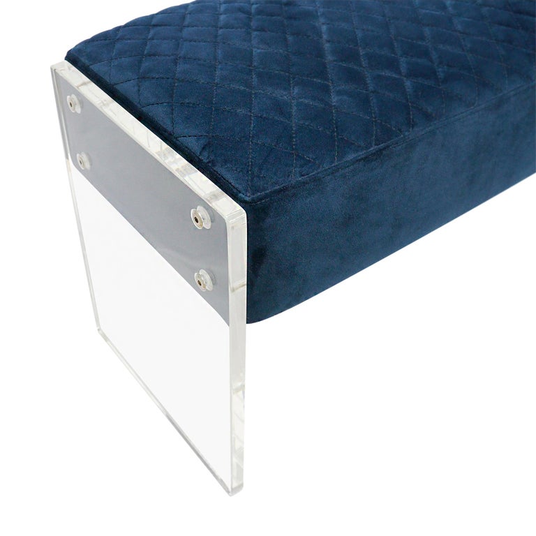 Pasargad Home Tribecca Acrylic and Velvet Indoor Bench, Navy For Sale ...