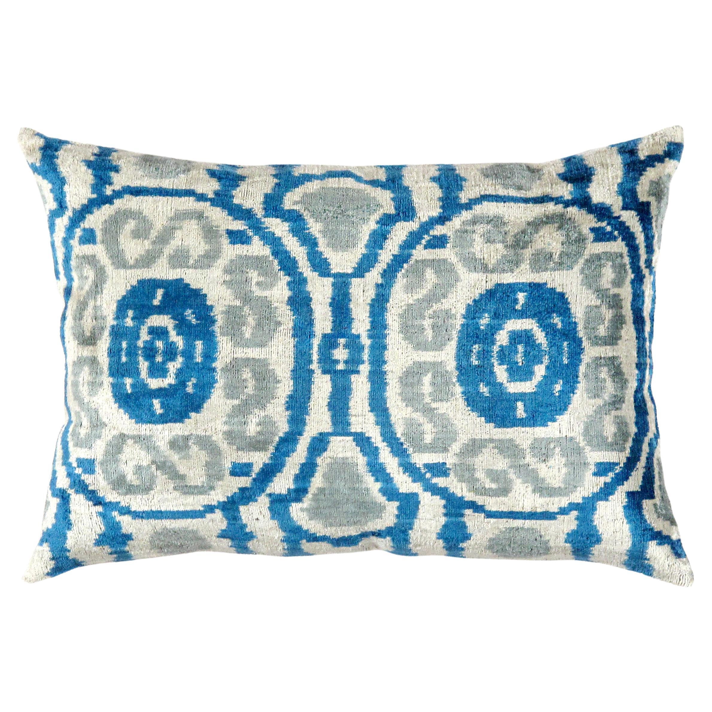 Pair of Silk Turquoise and Black Ikat Pillows For Sale at 1stDibs