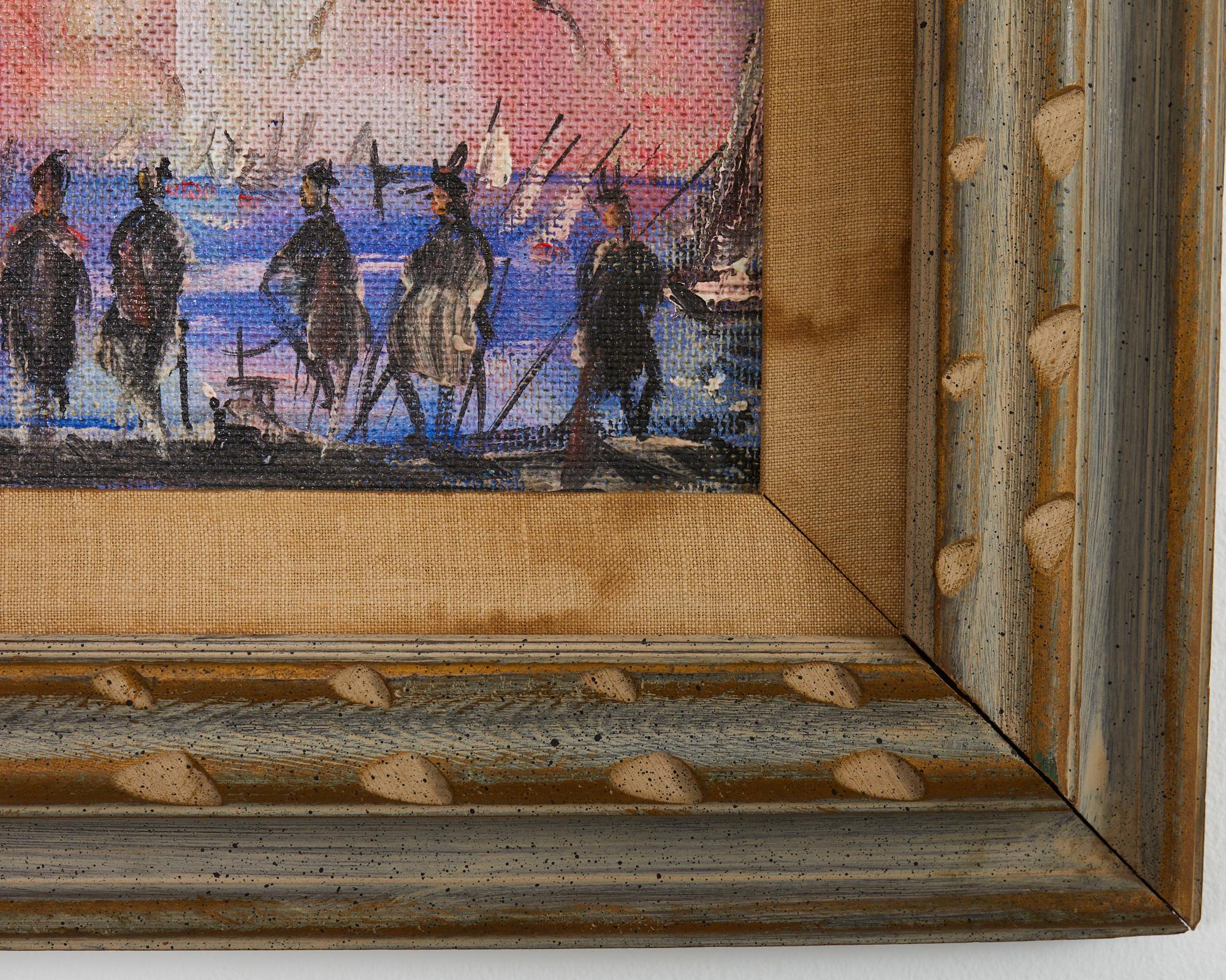 Pascal Cucaro Impressionist Painting Figures Boats on Water For Sale at ...