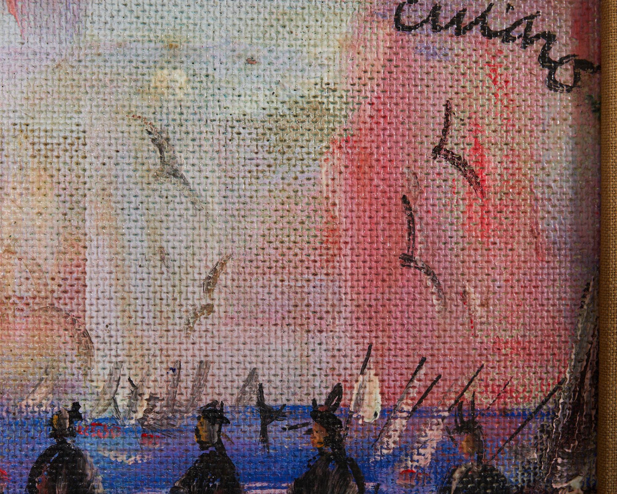 Pascal Cucaro Impressionist Painting Figures Boats on Water For Sale at ...