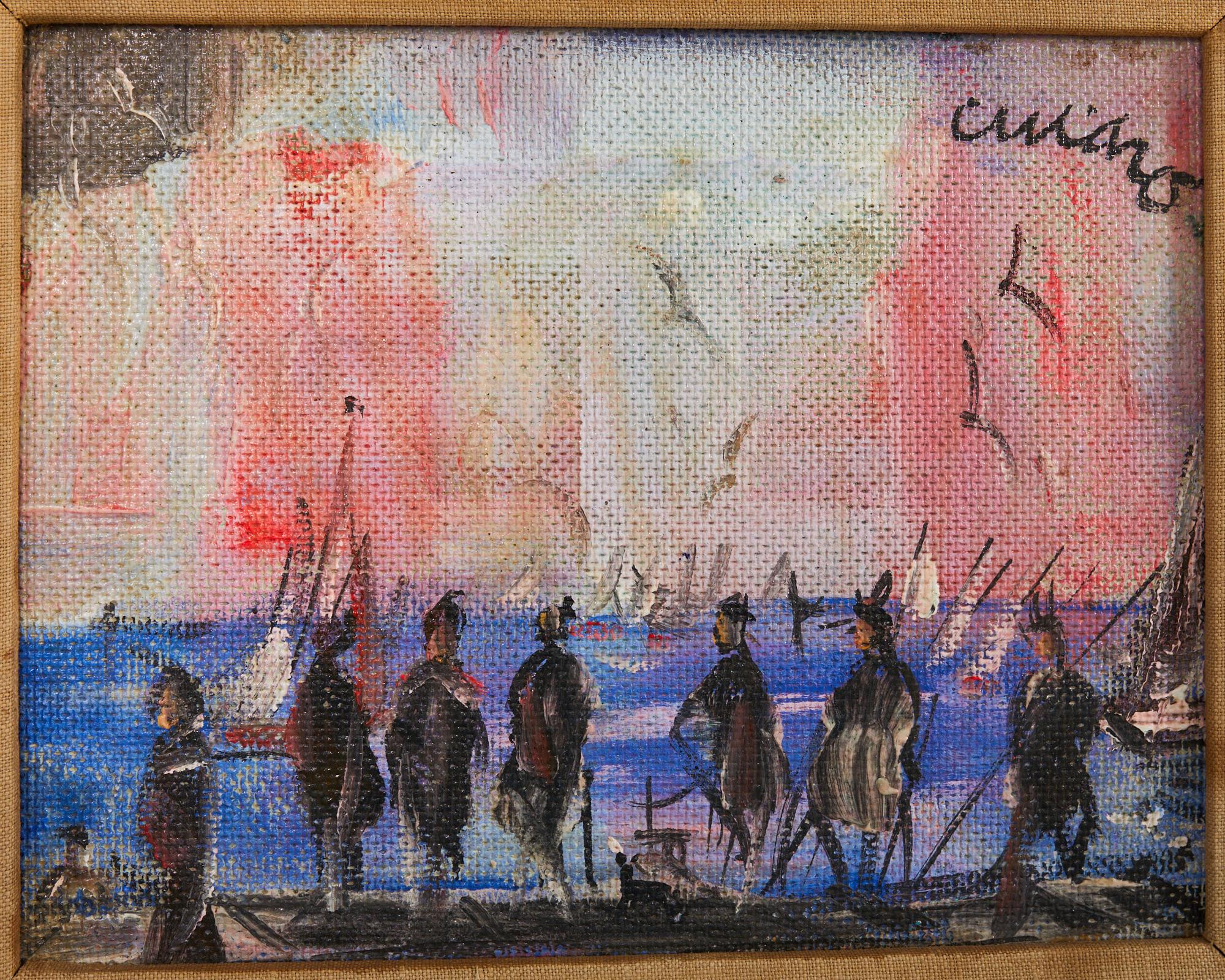 Pascal Cucaro Impressionist Painting Figures Boats on Water For Sale at ...