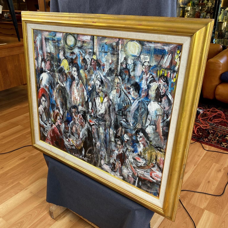 Pascal Cucaro “Crowded Café”, Expressionist Oil Painting, 1960s at ...