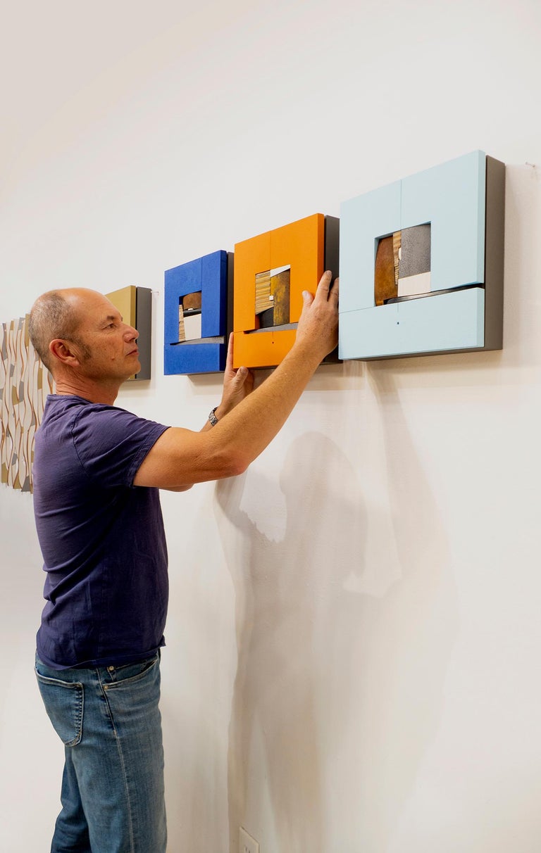 Pascal Pierme - Mural wood abstract sculpture deep blue and earth tones ...