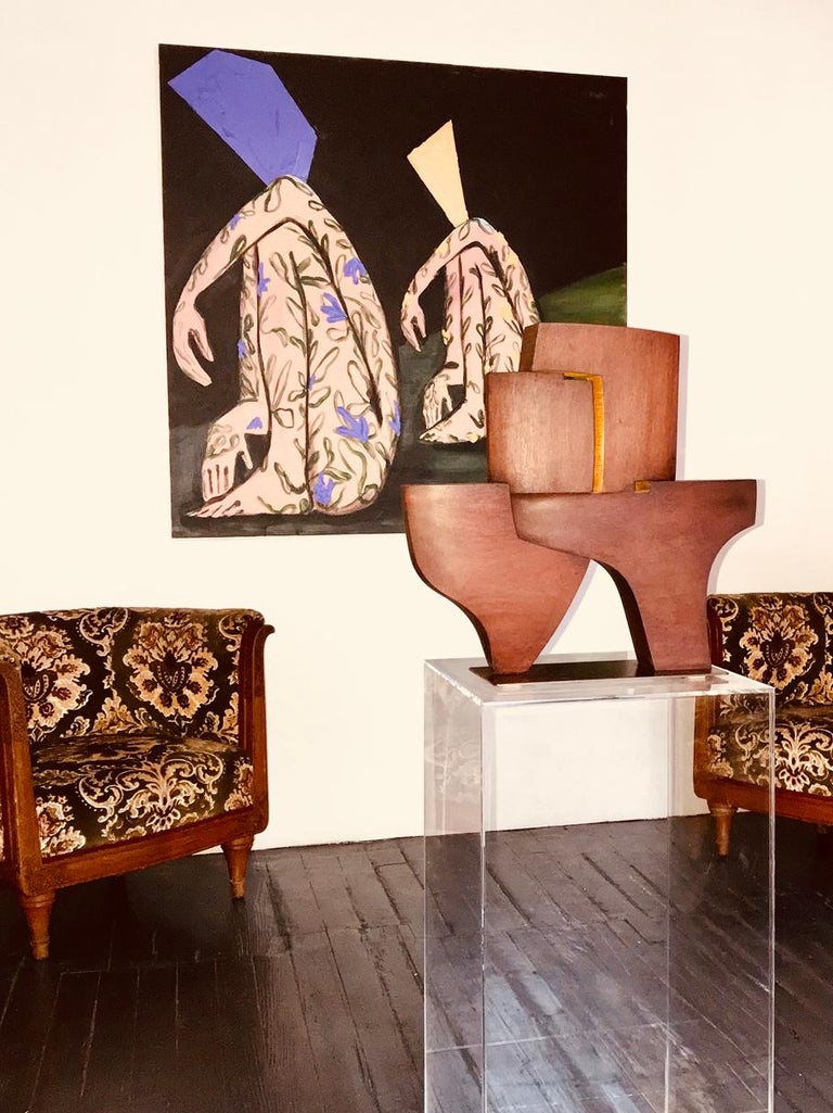 Pascal Pierme - Geometric abstract, mahogany sculpture, mid century ...