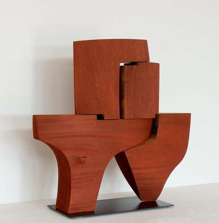 Pascal Pierme - Geometric abstract, mahogany sculpture, mid century ...