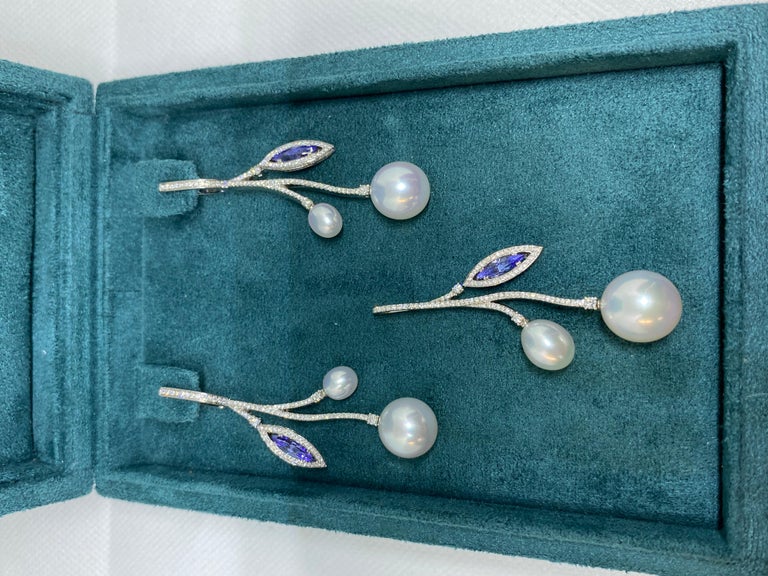 Paspaley Earrings and Pendant Set with South Sea Pearls, Tanzanites ...