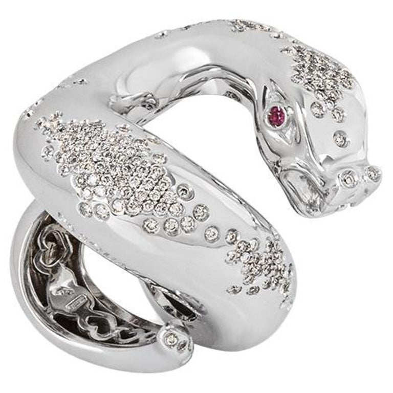 Pasquale Bruni IL Peccato White Gold Diamond and Ruby Snake Ring For ...