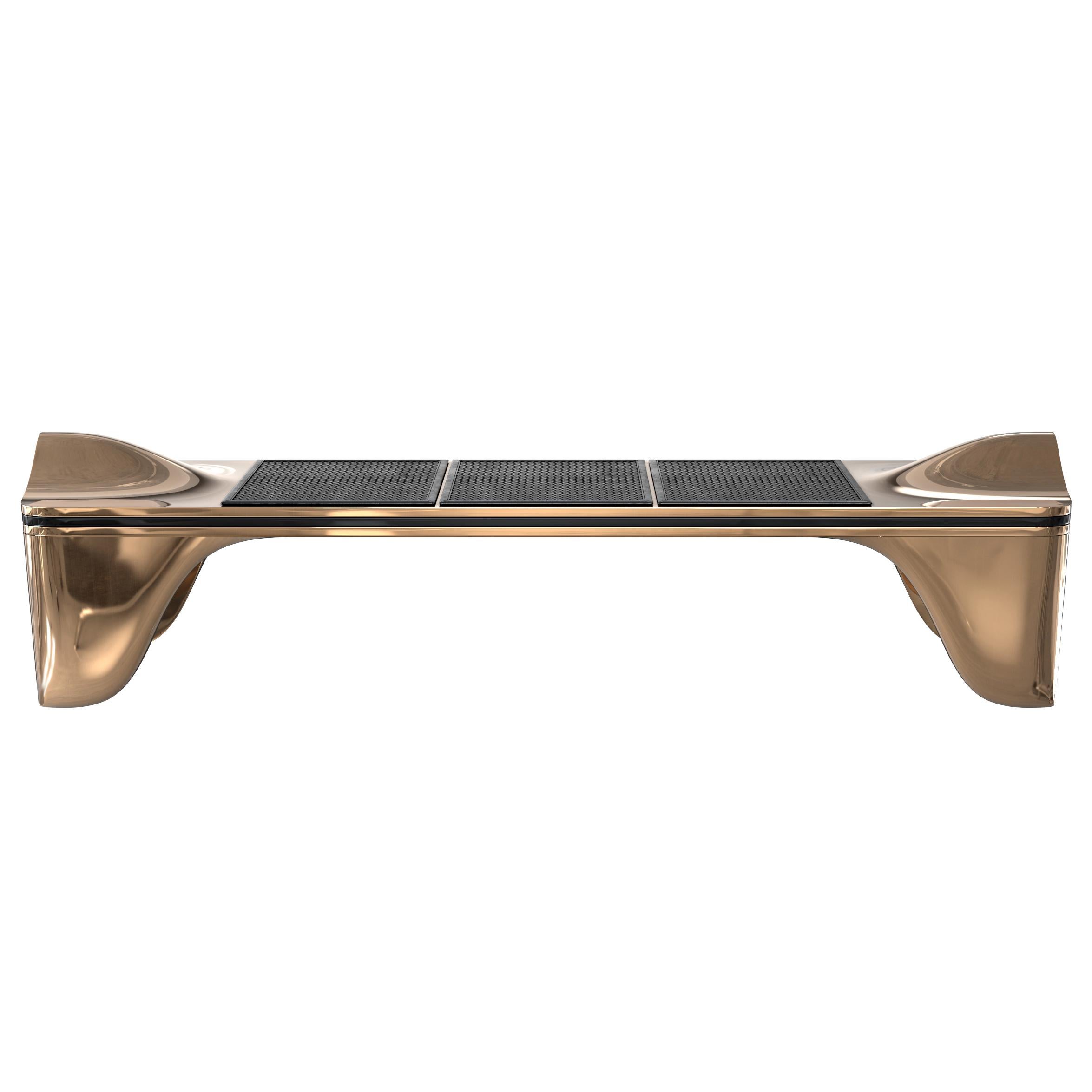 "Passione" Bench with Bronze and Exclusive Woven Leather, Handcrafted ...