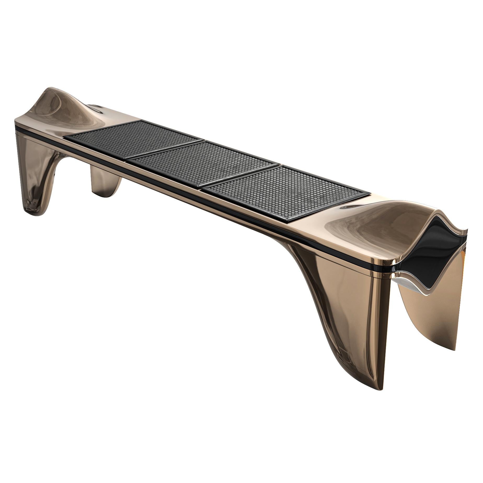 "Passione" Bench with Bronze and Exclusive Woven Leather, Handcrafted ...