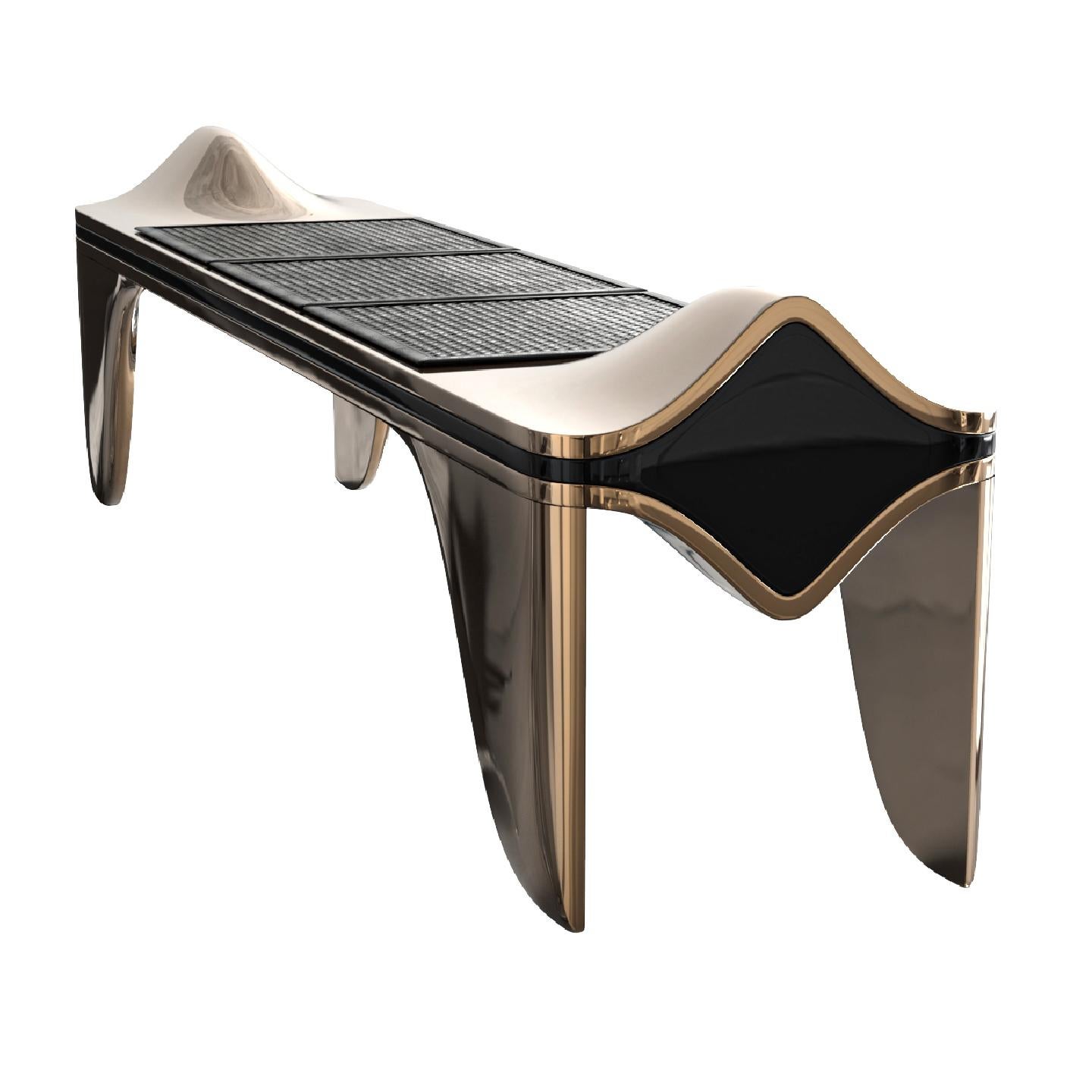 "Passione" Bench with Bronze and Exclusive Woven Leather, Handcrafted ...