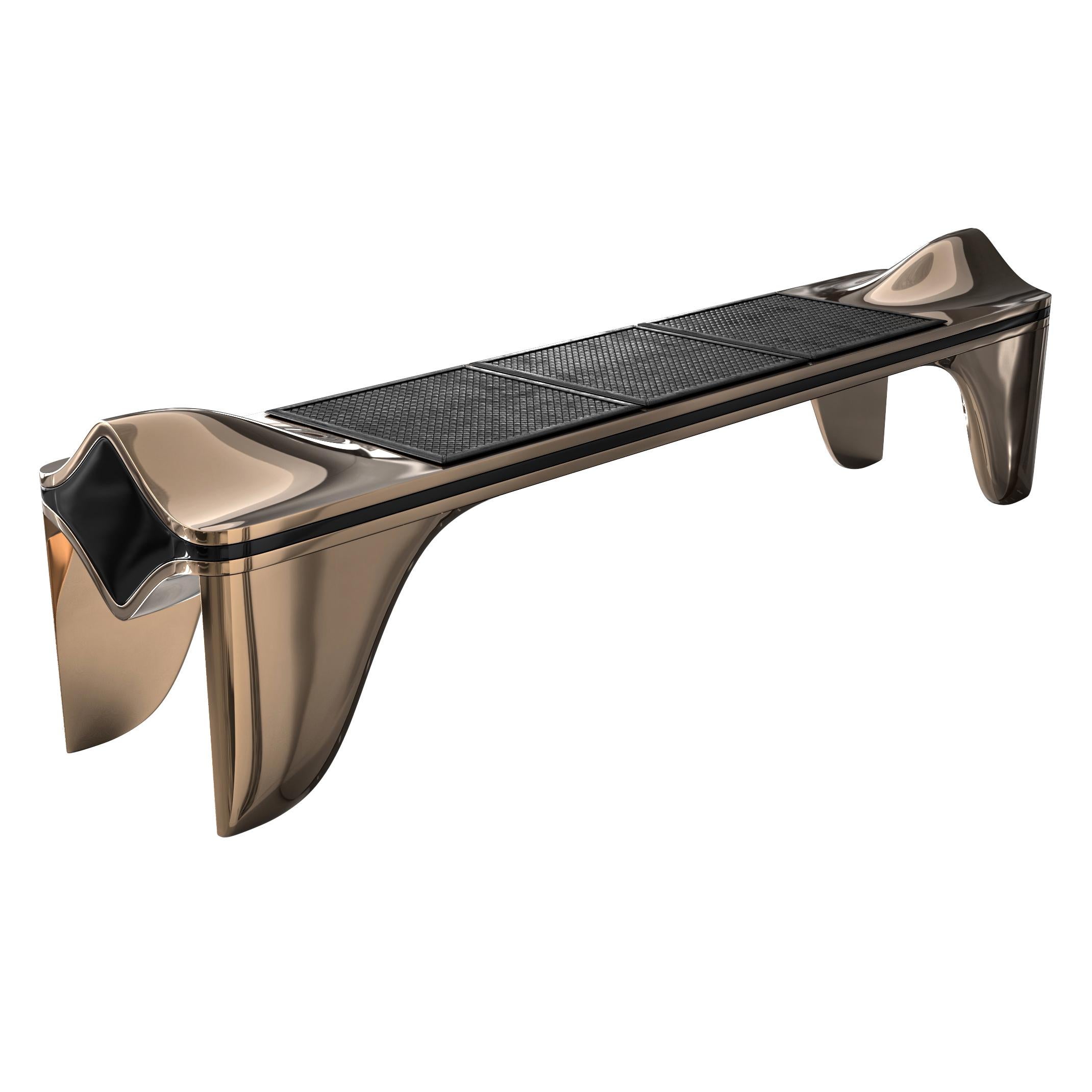 "Passione" Bench with Bronze and Exclusive Woven Leather, Handcrafted ...