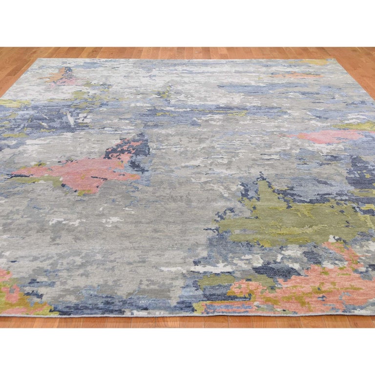 Pastel Colors Abstract Design Wool and Silk Hand Knotted Oriental Rug ...