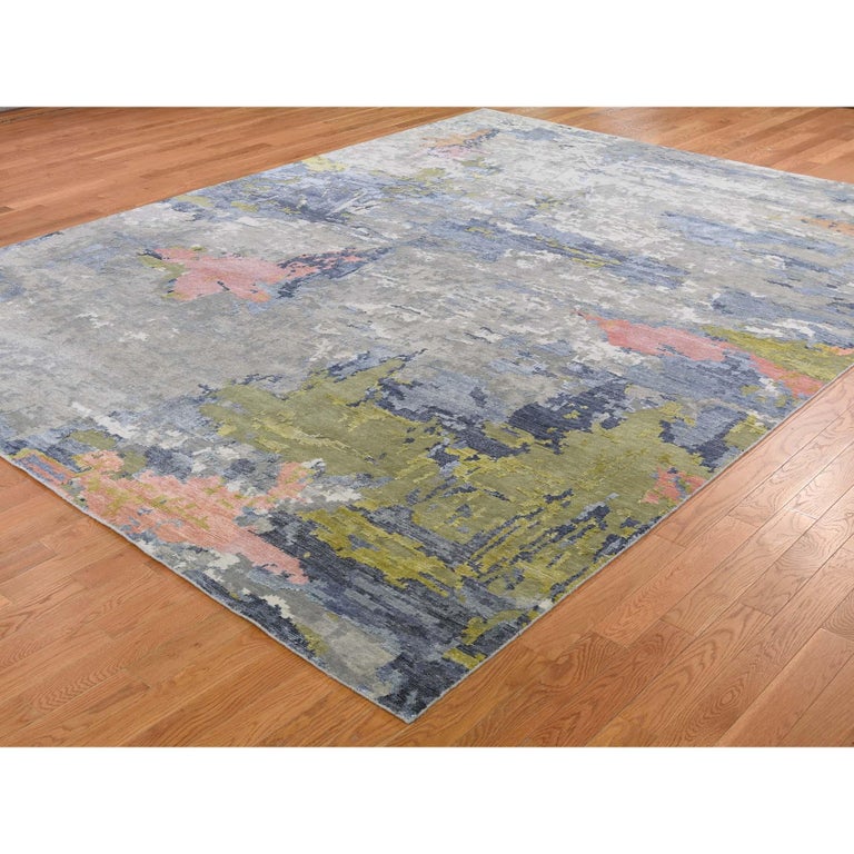 Pastel Colors Abstract Design Wool and Silk Hand Knotted Oriental Rug ...