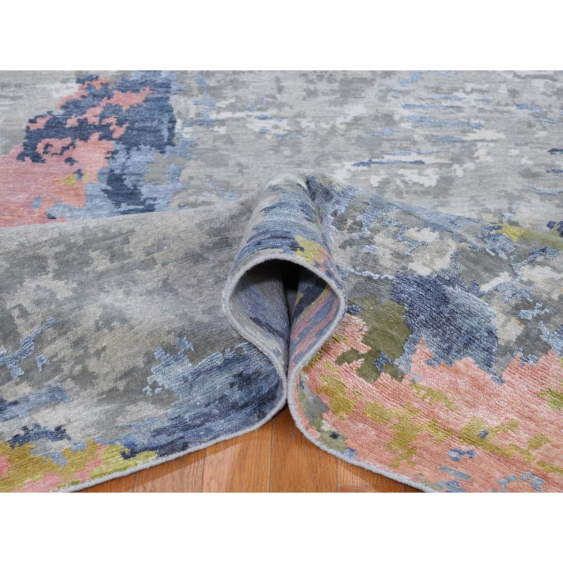 Pastel Colors Abstract Design Wool and Silk Hand Knotted Oriental Rug ...
