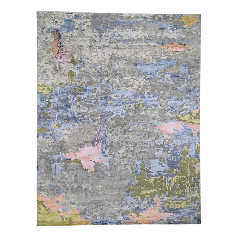 Pastel Colors Abstract Design Wool and Silk Hand Knotted Oriental Rug ...
