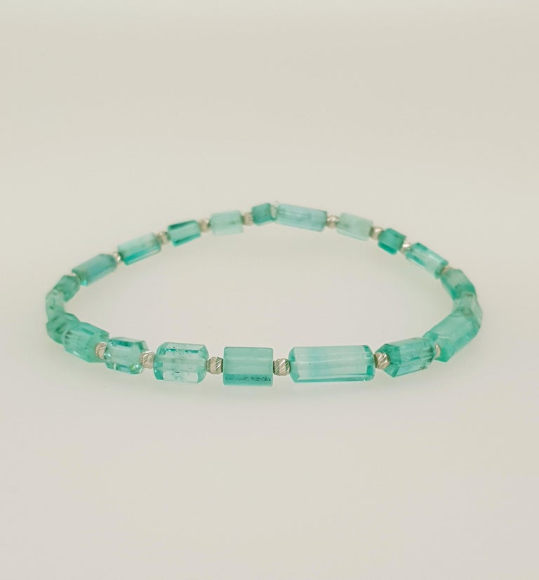 Pastel Mint Green Beryl Crystal Beaded Bracelet with 18 Carat White ...