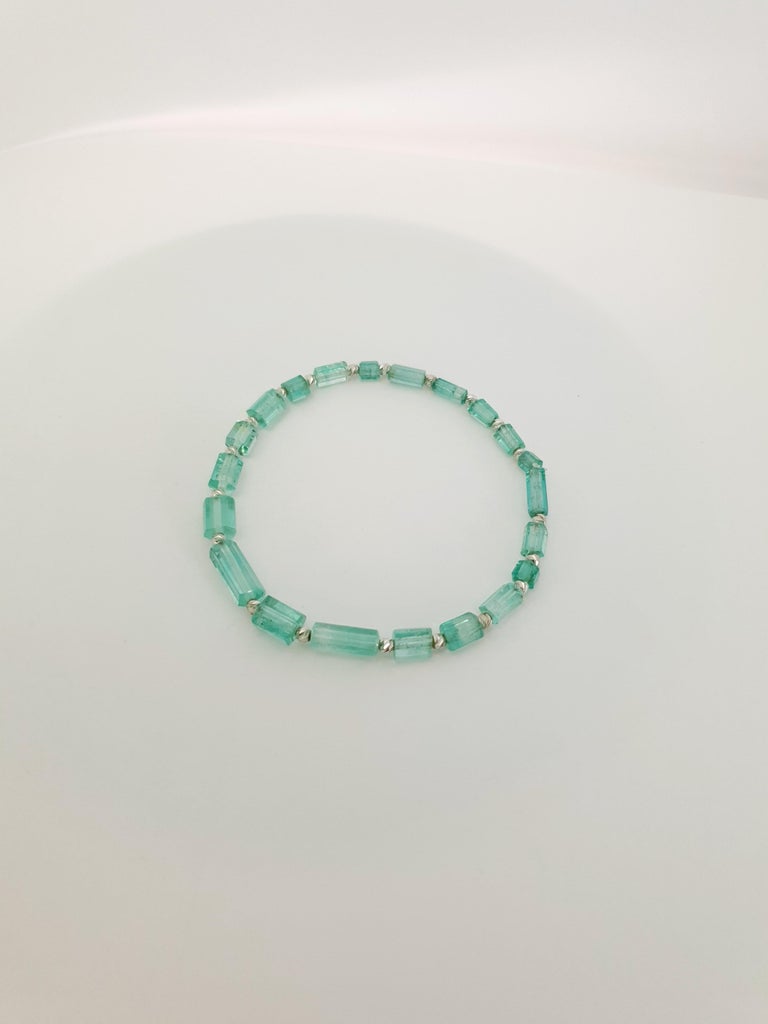 Pastel Mint Green Beryl Crystal Beaded Bracelet with 18 Carat White ...