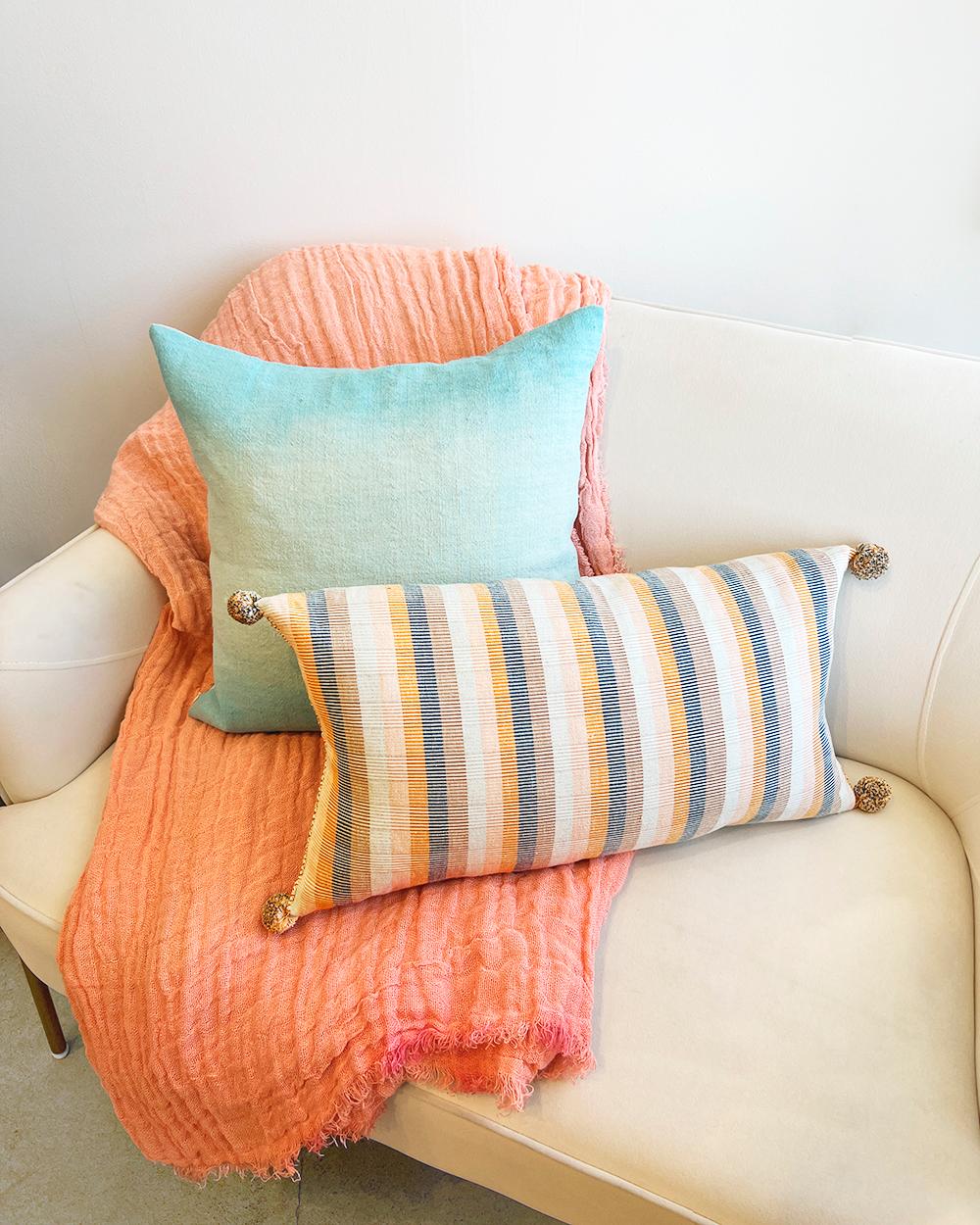 Pastel Ocaso Checkered Handwoven Lumbar Throw Pillow with Tassels For ...