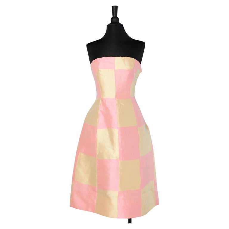 Pastel pink and yellow bustier dress in shantung Jacques Fath For Sale ...