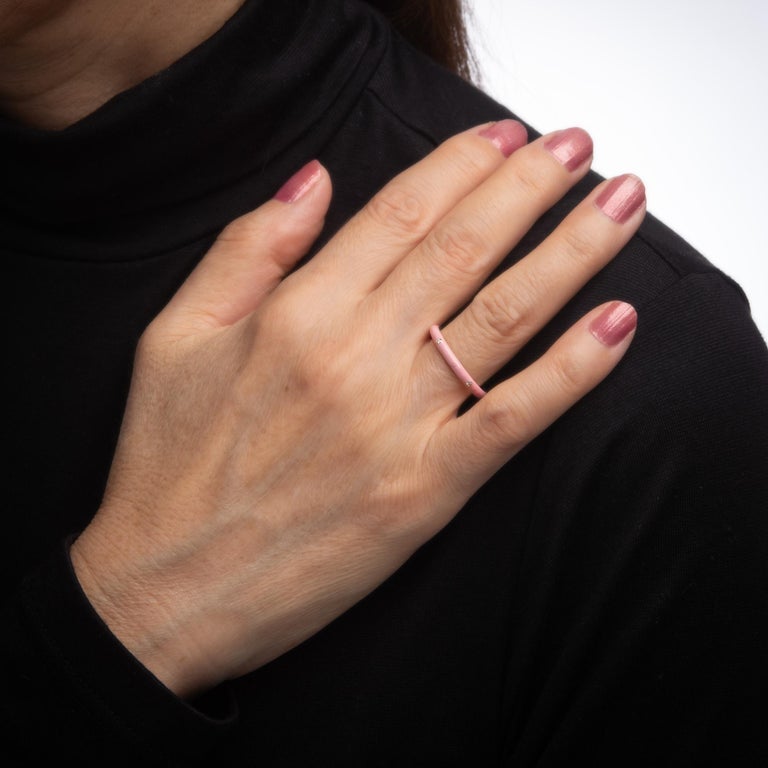 Pastel Pink Enamel Diamond Ring 14k Yellow Gold Stacking Band Jewelry ...