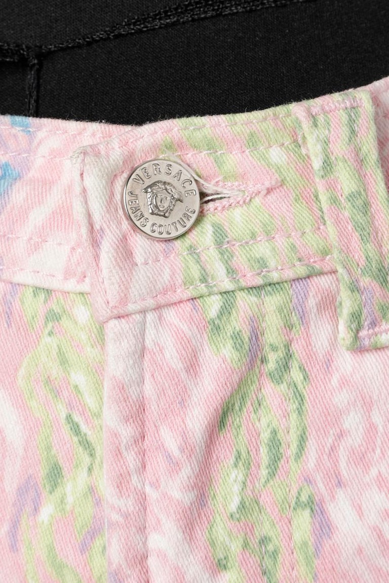 Pastel printed denim pants Versace Jean Couture For Sale at 1stDibs