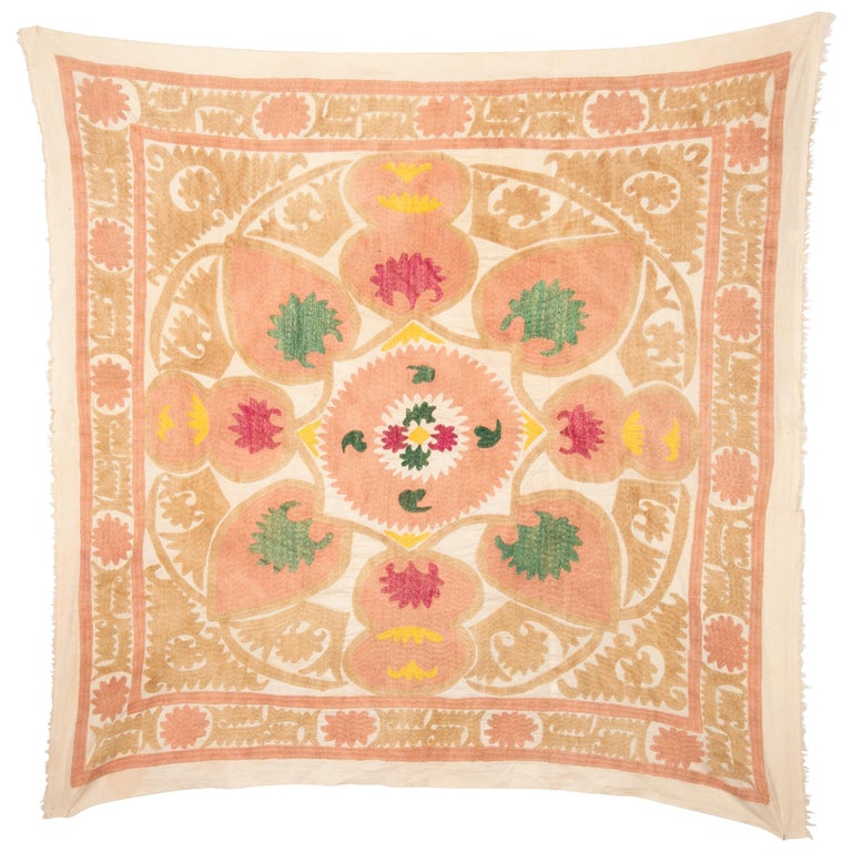 Pastel Small Suzani from Samarkand, Uzbekistan, 1970s at 1stDibs